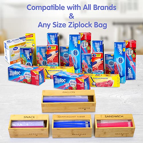 Akarvias Ziplock Bag Organizer for Kitchen Drawer-Large Storage Space,Food Storage Bag Organizer,Bamboo Plastic Bag Holder,Sandwich Bag Organizer-Upgrade Convenient Openings-Fits Quart Slider Bag