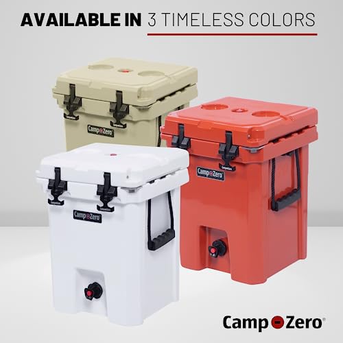 CAMP-ZERO 20L | Drink Cooler/Ice Chest with 2 Molded-in Cup Holders & Comfort Grip Rope Handles | Thick Walled, Freezer Grade Cooler w/Secure Locking System & Tie Down Channels (Burnt Orange)