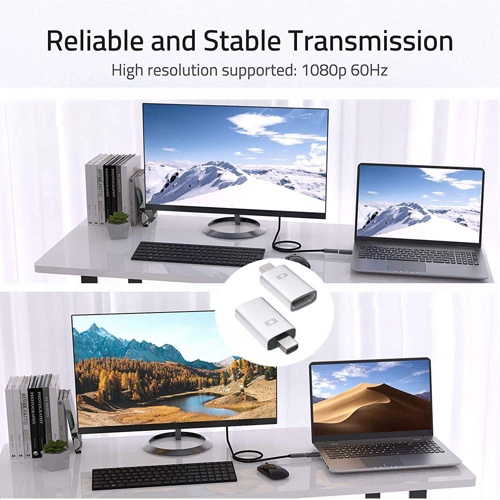 Mini DisplayPort to HDMI 1080P Female Adapter 2 Pack, Thunderbolt to HDMI Converter Compatible with MacBook Air 2022 and Before, MacBook Pro 2015 and Before, Surface Pro 2 3 4 6 and More