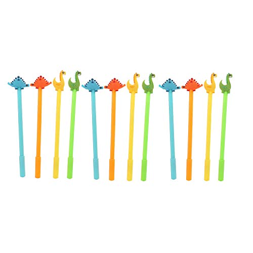 Chris.W 12 Pcs Cute Cartoon Dinosaur Rollerball Gel Pens Set, 0.5mm Fine Point Writing Pens for Boys Students, Black Ink, Dino Themed Party Favors