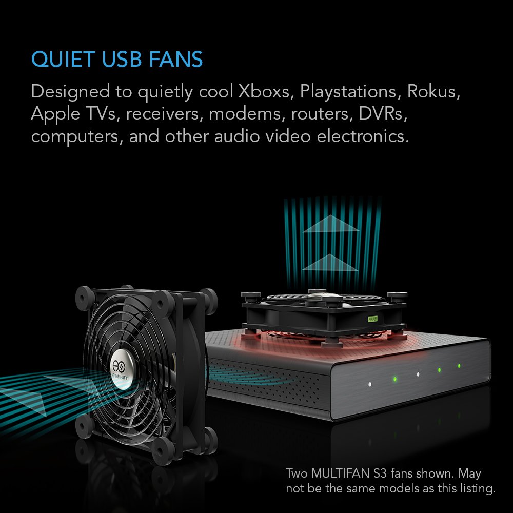 AC Infinity MULTIFAN S3, Quiet 120mm USB Fan, UL-Certified for Receiver DVR PlayStation Xbox Computer Cabinet Cooling