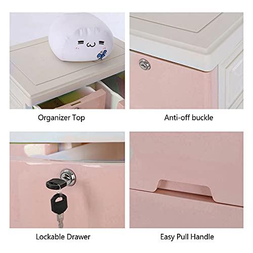6 Drawer Plastic Dresser Storage Tower, Organizer Unit Stable Cart on Wheels Waterproof Plastic Cabinet with Locked Drawer for Bedroom Apartment (Pink)