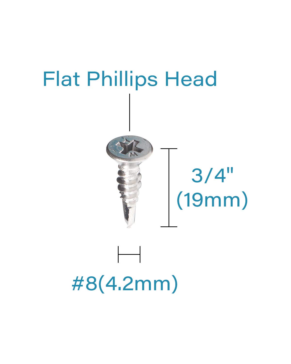IMScrews 50pcs #8 x 3/4" Stainless Flat Head Phillips Self Drilling Screws, 410 Stainless Steel Full Thread Sheet Metal Tek Wood to Metal Screws