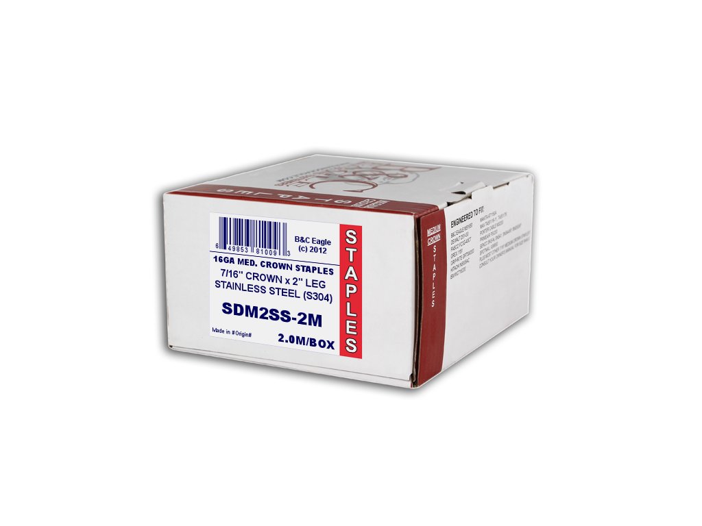 B&C Eagle SDM2SS-2M 2-Inch Length x 7/16-Inch Medium Crown x 16 Gauge S304 Stainless Steel Construction Staples (2,000 per box)