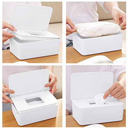 DOERDO 2 PCS Wipes Dispenser Wet Wipe Holder with Lid Wipes Tissue Case Tissue Storage Box Keeps Baby Wipes Fresh and Safe(White,Gray)