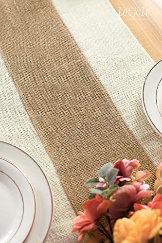 Burlap Table Runner Rustic Table Runner Farmhouse Table Decor Macrame Table Runner Jute Woven Fabric, Light Colour Edge 12x72 Inches