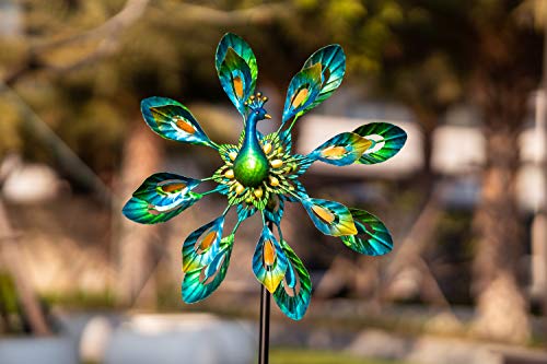 MUMTOP Wind Spinner 51" Peacock Double Wind Sculpture is Suitable for Decorating Your Patio, Lawn & Garden