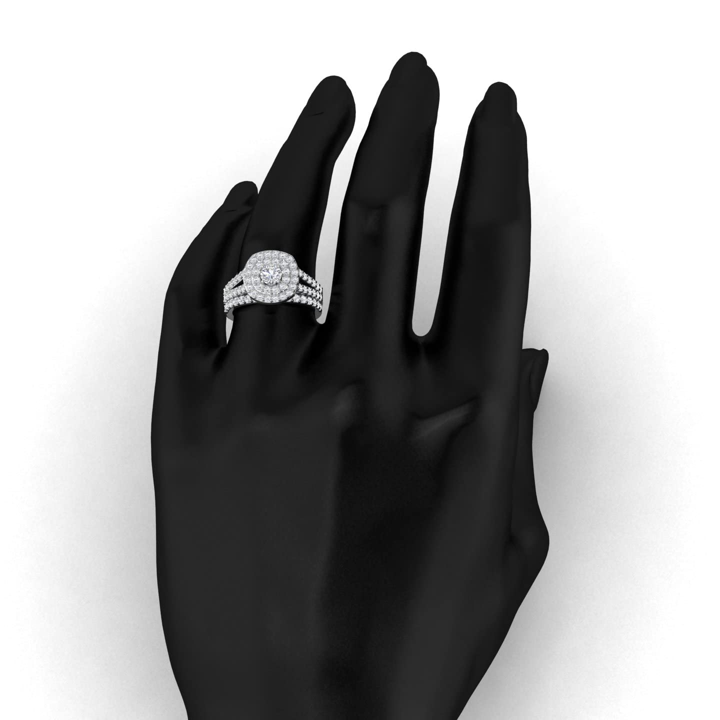 2.00ct Cushion Halo Diamond Engagement Wedding Ring Set 10K White Gold (H-I, I2-I3)