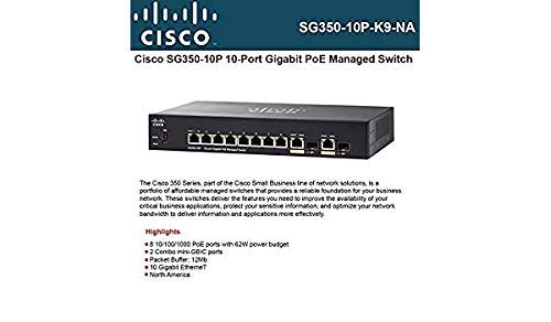 Cisco Systems SG350-10P-K9-NA SG350-10P 10-Port Gigabit PoE Managed Switch (Renewed)