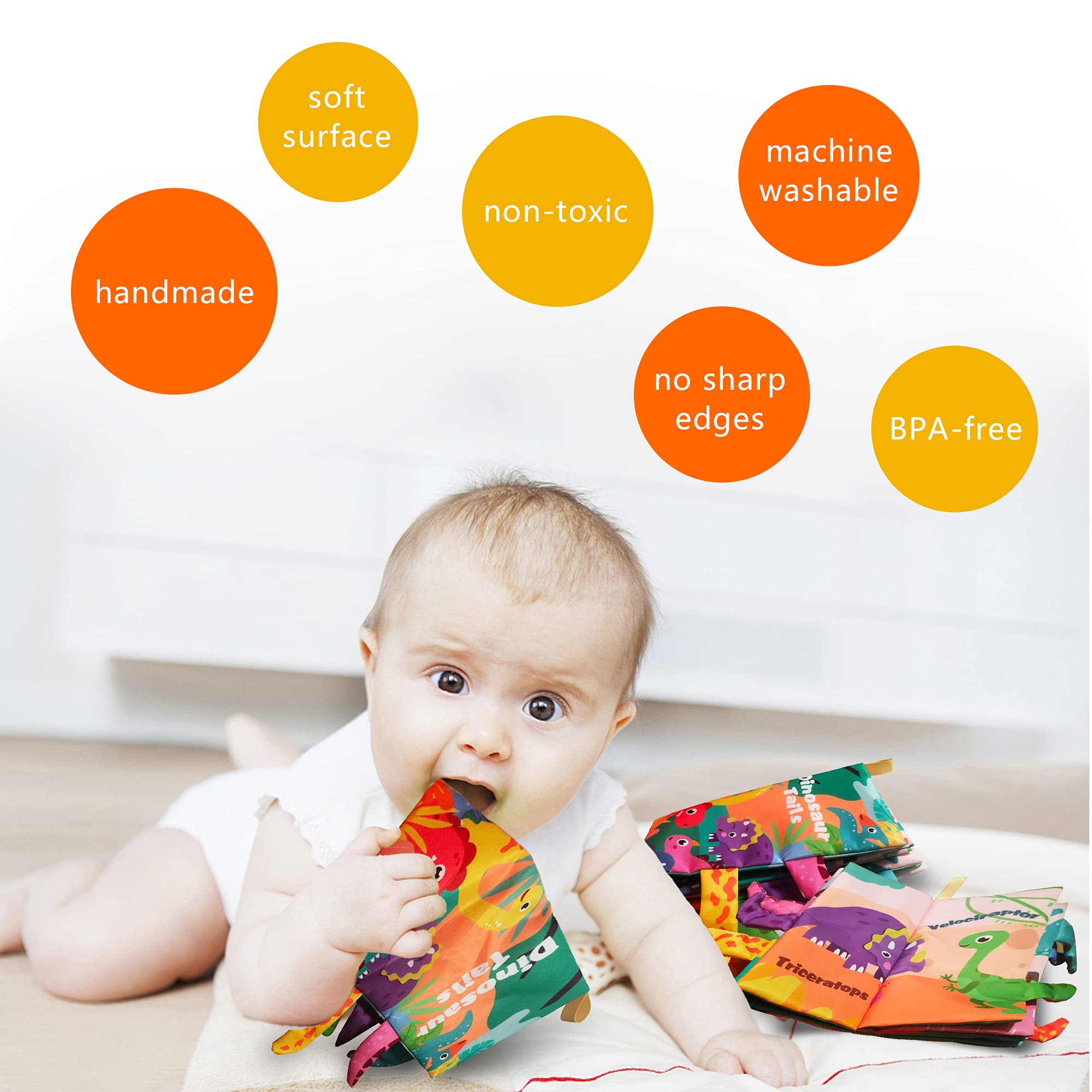 AMINFUN Soft Cloth Baby Book Toy,Colorful Fabric Baby Learning Book,Touch and Feel Crinkle Sound Early Educational Toy, for Babies Infants Toddlers
