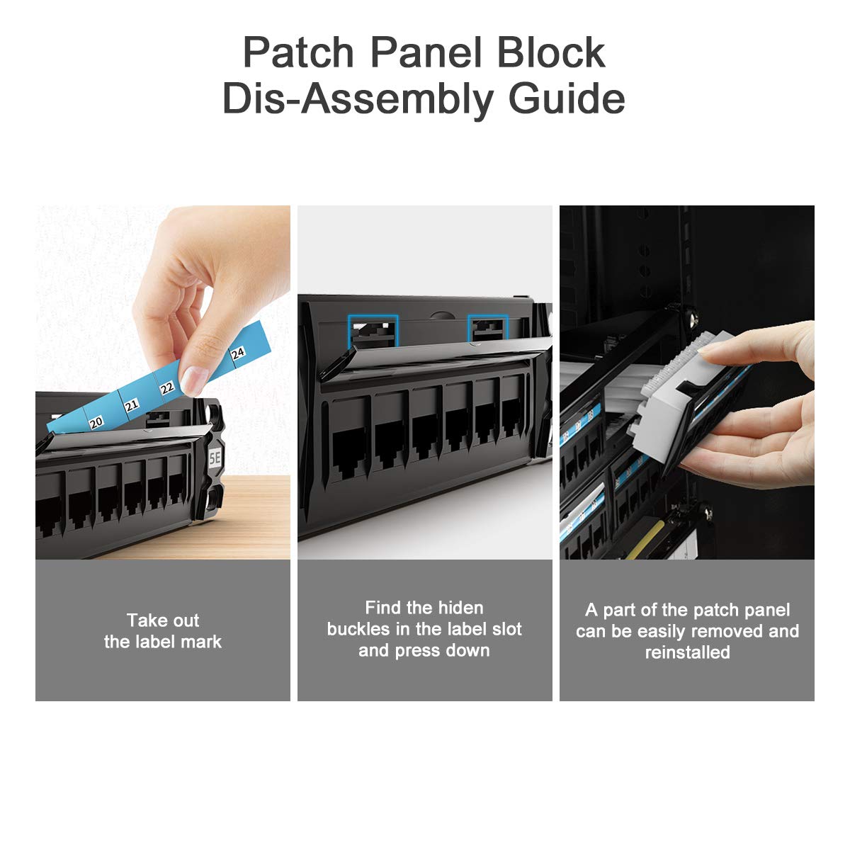 AMPCOM Industrial Series CAT6 24 Ports Patch Panel, Rack Mount - 1U, 19 inch, RJ45 Ethernet 568A 568B, 50u Gold Plated, with Rear Cable Management Bar