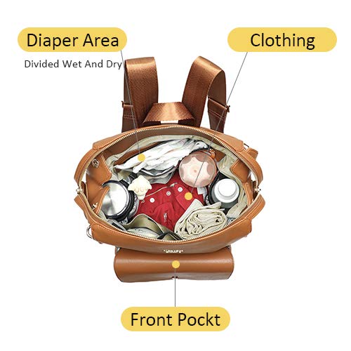 miss fong Diaper Bag Backpack Baby Diaper Bag,Leather Diaper Bag Backpack Diaper Bag Purse with 13 Pockets Diaper Bag Organizer, Changing Pad, Stroller Straps,4 Insulated Pockets
