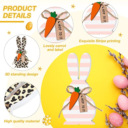 3 Pcs Easter Decor for Tiered Tray Easter Bunny Decor Wooden Bunny Table Signs Farmhouse Bunny with Carrot Tabletop Decoration Easter Party Desk Home Decorations (Classic Style)