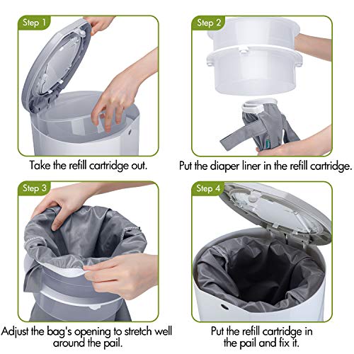 Teamoy Pail Liner for Cloth Diaper(Pack of 3), Reusable Diaper Pail Wet Bag with Elastic Edge, Fits for Dekor, Ubbi Diaper Pails, Gray +Gray Strips +Black Strips