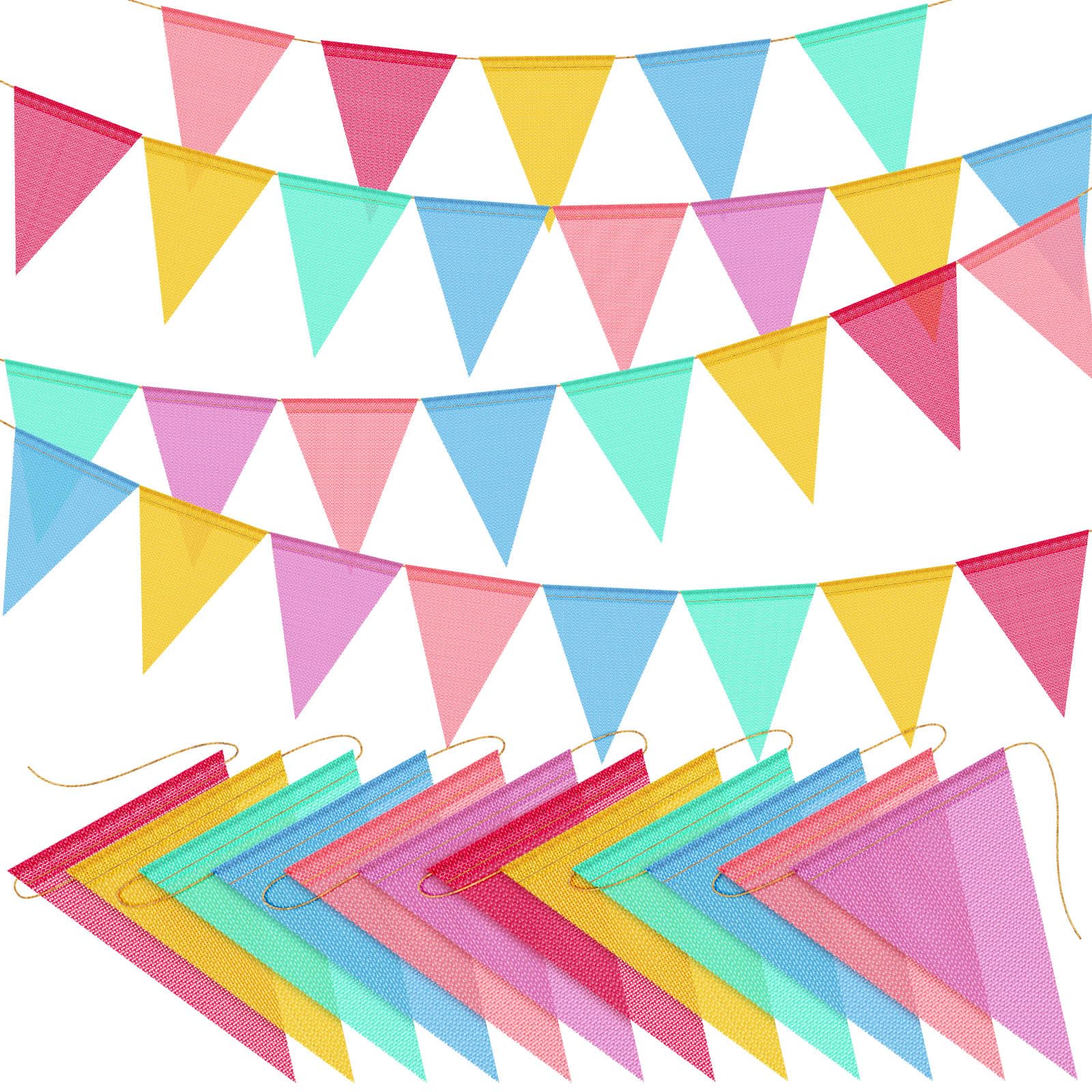 48pcs Pennant Banner Flags 52ft Rainbow Triangle Banners Colorful Garland Flag for Classroom Birthday Spring Easter Graduation Festival Wedding Decoration