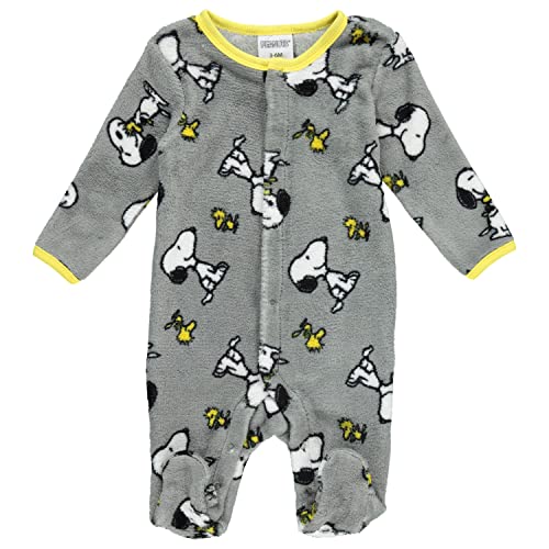 Happy Threads Baby Boys' Romper Long Sleeve Plush Polar Fleece Footies Bodysuit (Grey/Yellow, 6-9 Months)