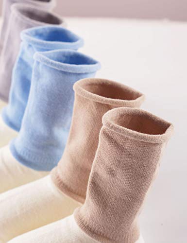 BabaMate Baby Newborn Infant Boys' Cotton Crew Socks with Non-binding Tops Seamless Toe, Blue Gray Brown, 0-6 Months (3 Pack)