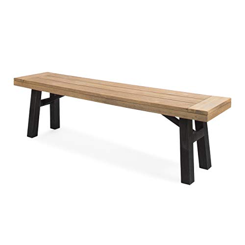 Christopher Knight Home Bettina Outdoor Acacia Wood Dining Bench with Brushed Mahogany Legs, Brushed Grey / Brushed Mahogany