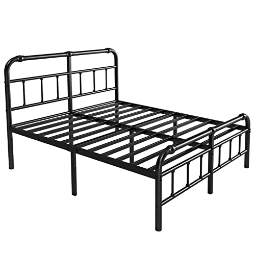 BOSRII King Size Bed Frame with Headbaord and Footboard, 18 Inches High, 3500 Pounds Heavy Duty Metal Slats Support for Mattress, No Box Spring Needed,Noise-Free, Black