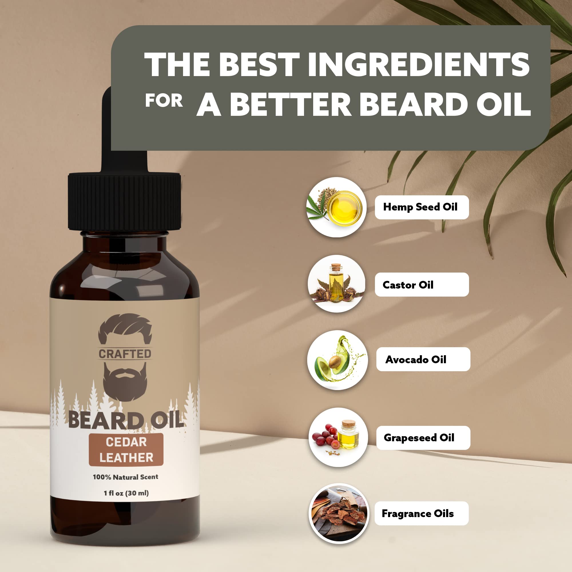 Crafted Beards Beard Oil Beard Oil Conditioner - Leave Your Beard Feeling Amazing - All Natural Ingredients - No Residue - Mustache Oil - 1oz - Made in the USA (Cedar Leather)