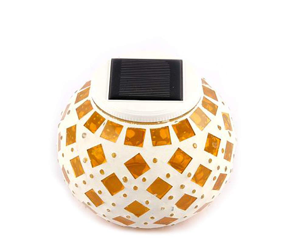 AMZSTAR Waterproof Color Changing Table Lamp, Solar Powered Mosaic Glass Ball LED Garden Lawn Night Light Lamps, Party Lights for Home,Yard, Indoor,Outdoor Decoration Lights (Yellow Square)