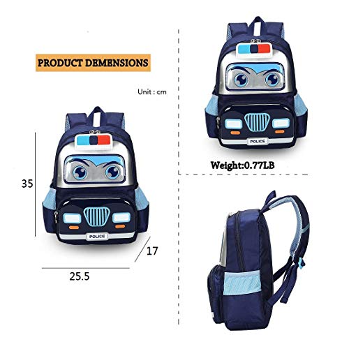 Russel Molly Kids Toddler Backpack for Boys, Police Car School Bag for Preschool, Daycare and Kindergarten (Navy)