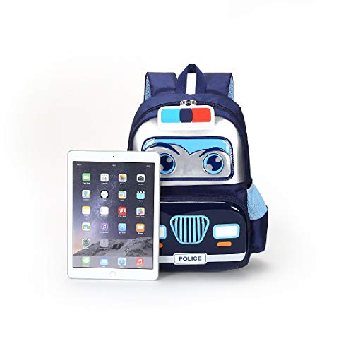 Russel Molly Kids Toddler Backpack for Boys, Police Car School Bag for Preschool, Daycare and Kindergarten (Navy)