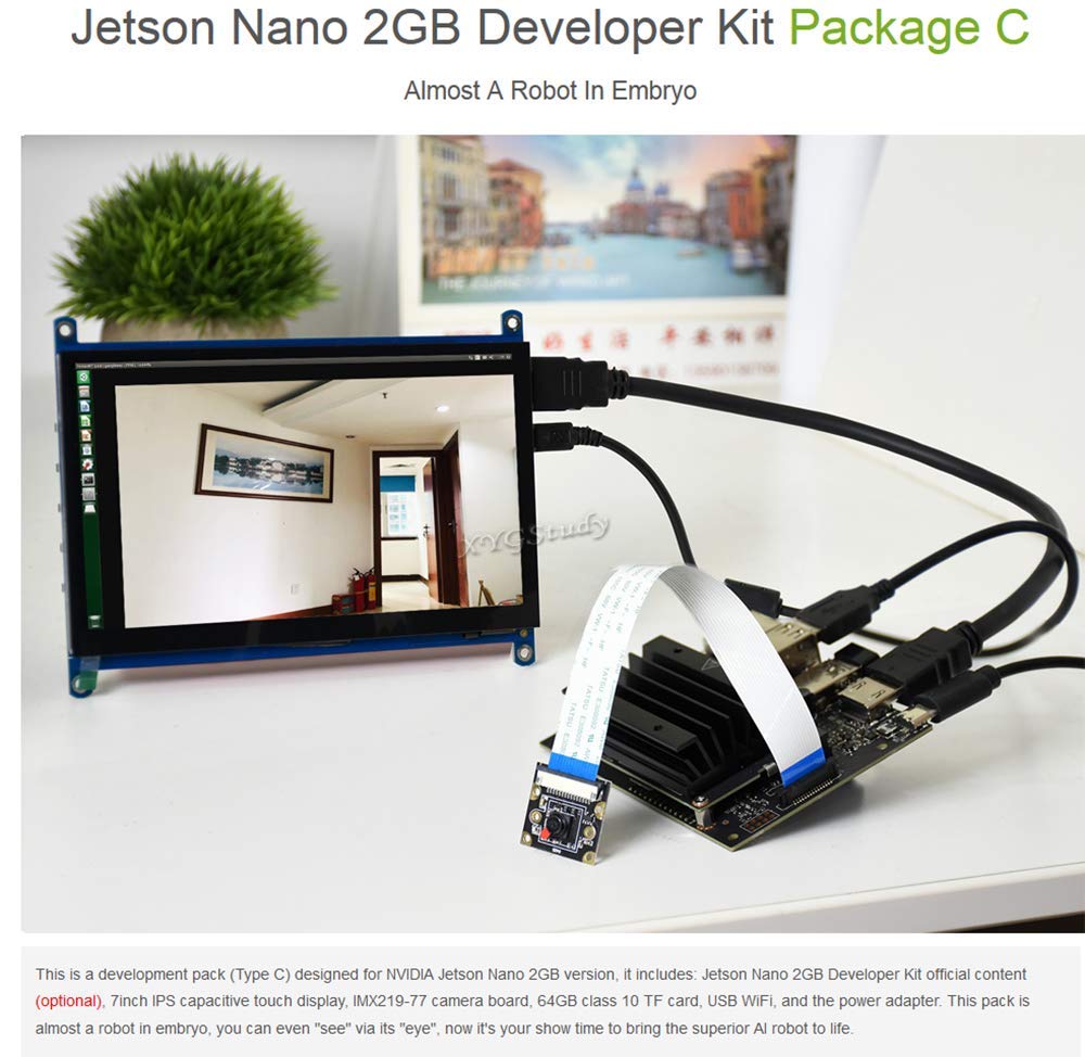 Jetson Nano 2GB Developer Accessories Kit for Small Powerful Computer AI Development Board with 7 inch IPS Touch HDMI Screen LCD Display Micro Card 64GB USB WiFi 8MP Camera Module @XYGStudy (AcceC)