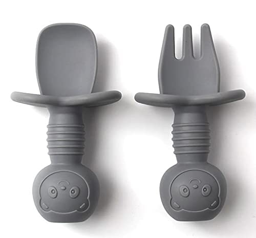 Funny Bibs, Baby Snacker Bib Set, Silicone Baby Feeding Set, Silicone Bib, Teething Utensils, Baby Shower, Toddler Self Feeding Set, Stage One, Unisex (Grey)
