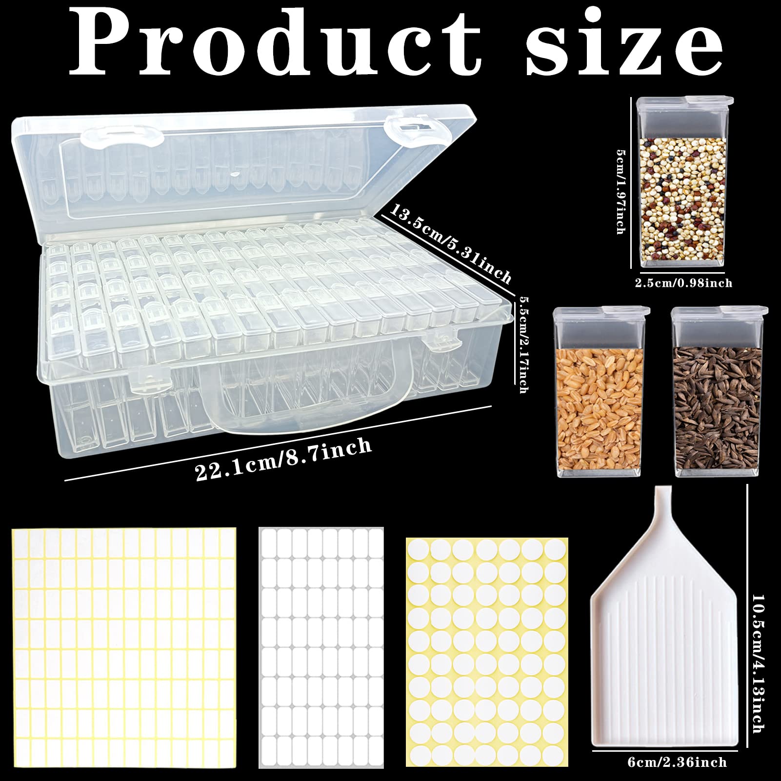 64pcs Grids Bead Organizer and Storage Diamond Painting Containers Portable Plastic Case Box Arts Crafts Storage for Seeds Beads Sewing Cosmetic Nail Glitter Powder Small Parts Rhinestones (Square)