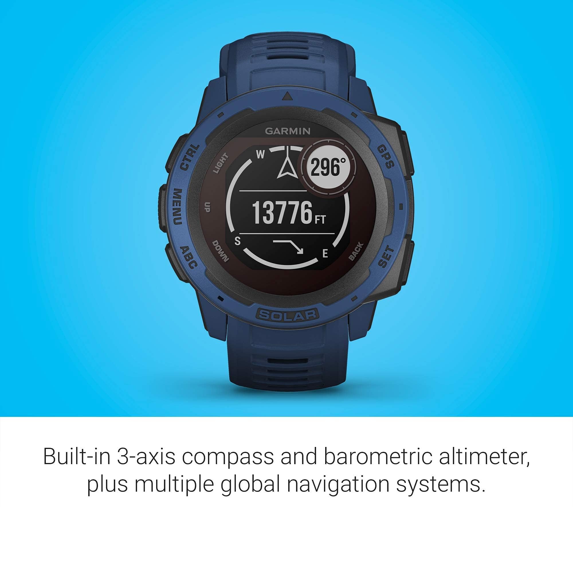 Garmin - Instinct Solar Rugged GPS Smartwatch 45mm - Tidal Blue (Renewed)