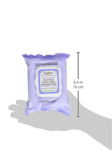 Babo Botanicals Calming 3-in-1 Face, Hand & Body Cleansing Wipes - with French Lavender & Meadowsweet - For Babies, Kids & Adults with Sensitive Skin - 30 ct.