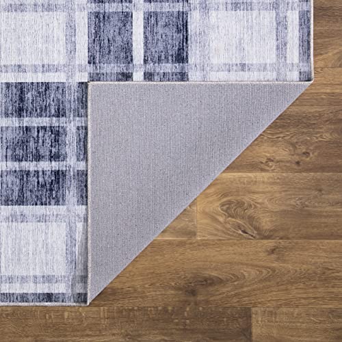 Abani 5' x 8' Rectangular Area Rugs - Cream Grey Farmhouse Plaid Polypropylene, Non-Shedding and Stain Resistant Machine Washable Large Rugs