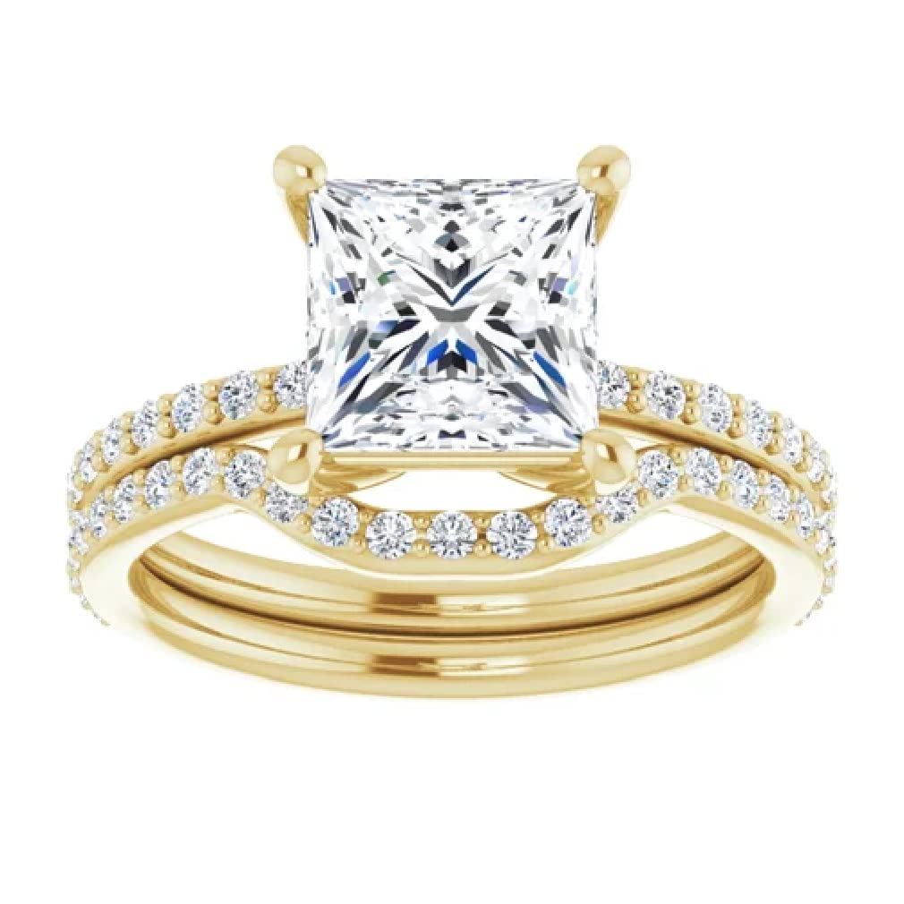 2 CT Princess Cut VVS1 Colorless Moissanite Engagement Ring Set for Women Bridal Ring Set Handmade Solitaire Moissanite Wedding Gifts Anniversary Promise for Love 925 Sterling Silver
