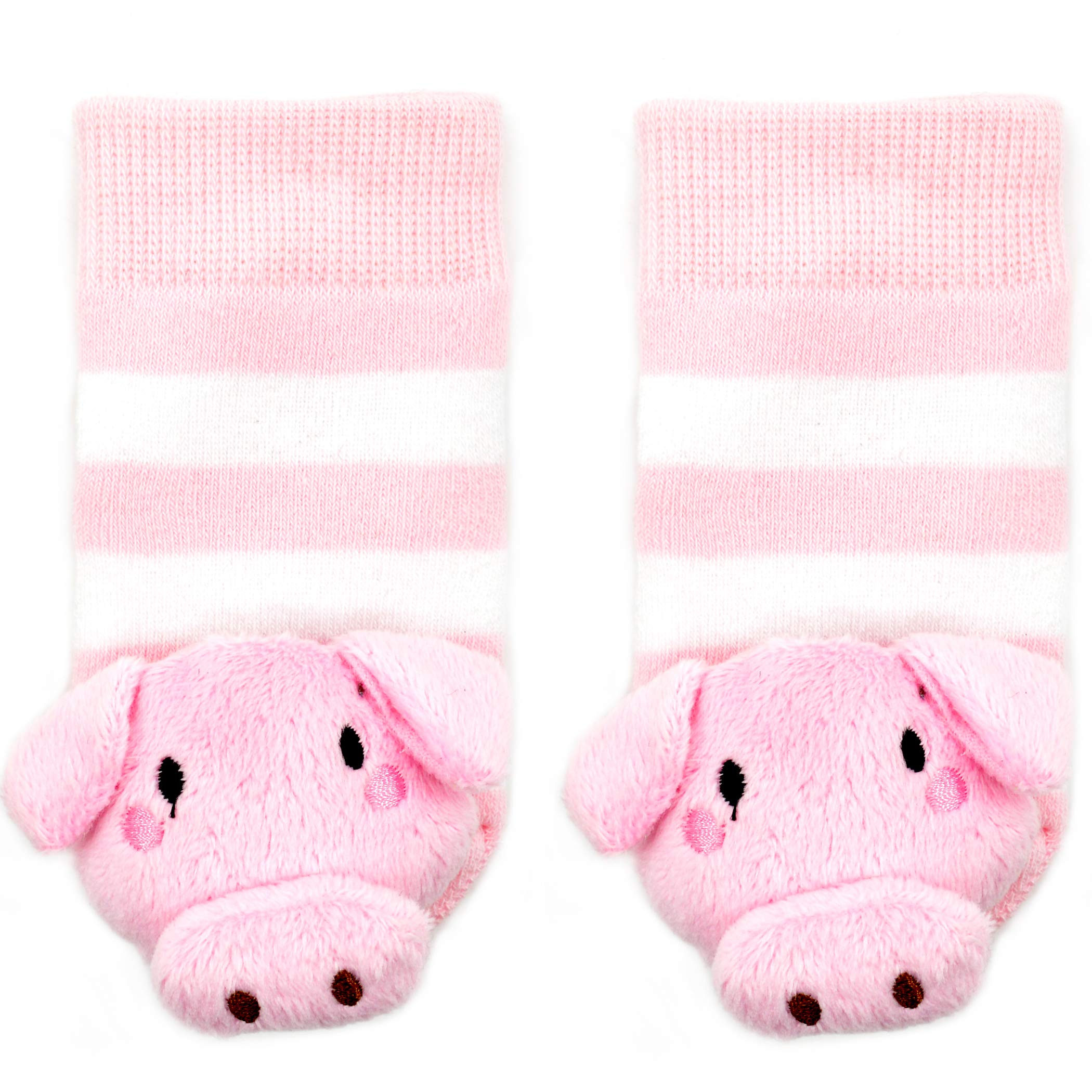 Pink/White Piggy Boogie Toes Rattle Sock, 1-Pair (0-1Y)
