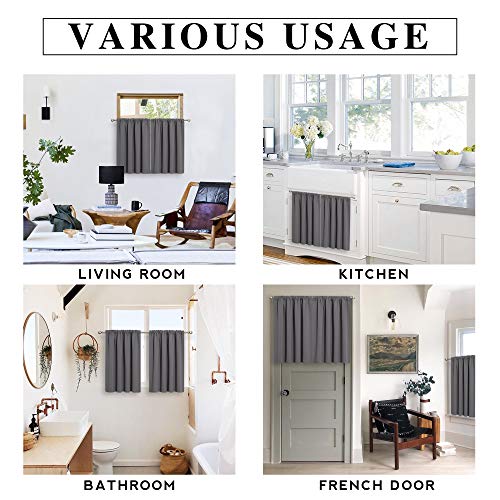 RYB HOME Blackout Curtains for Bedroom, Small Window Valances Tiers Curtain Set Light Block Privacy Drapes for Kitchen Kids Nursery Bathroom, W 52 x L 36 per Panel, Grey, 1 Pair