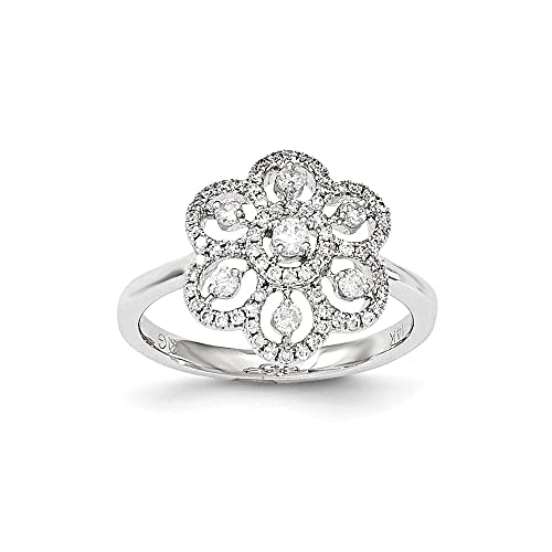14k White Gold Natural Diamond Flower Ring Size 4 GLD-AZ-Y13033AA
