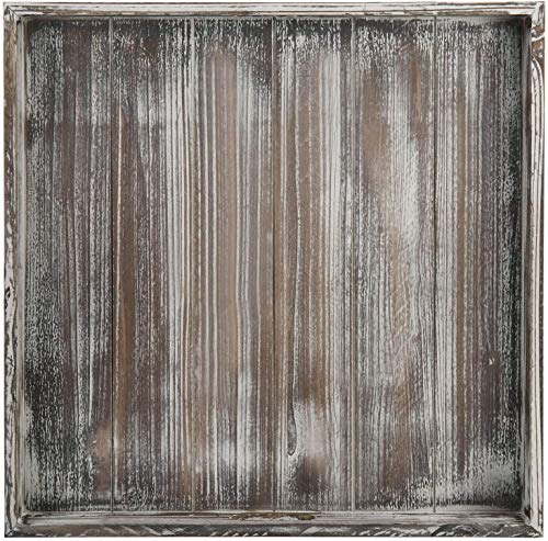 MyGift 19-inch Square Rustic Torched Wood Ottoman Tray with Vintage Metal Side Accent Wraps