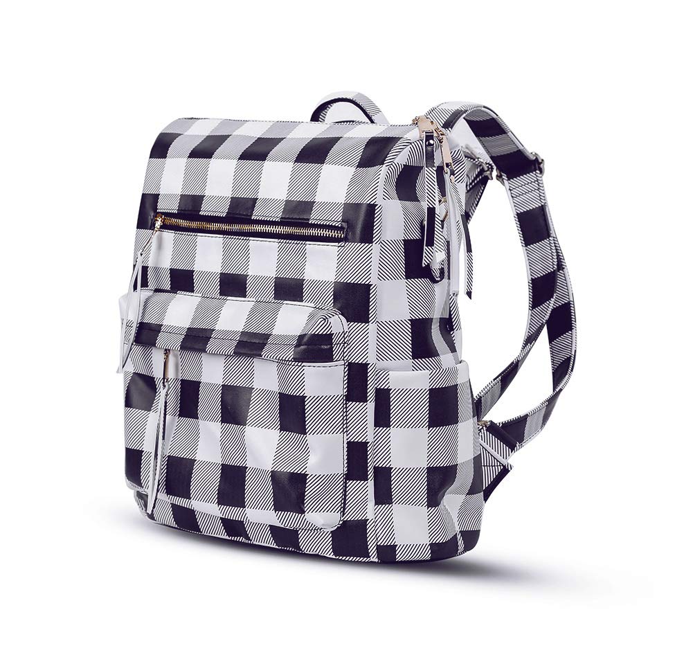 CRAZITAYA Womens Buffalo Plaid Check Backpack Purse,Nappy Diaper Bags for Mom Multi-Function Zip Leather Large Daypack(White Plaid)