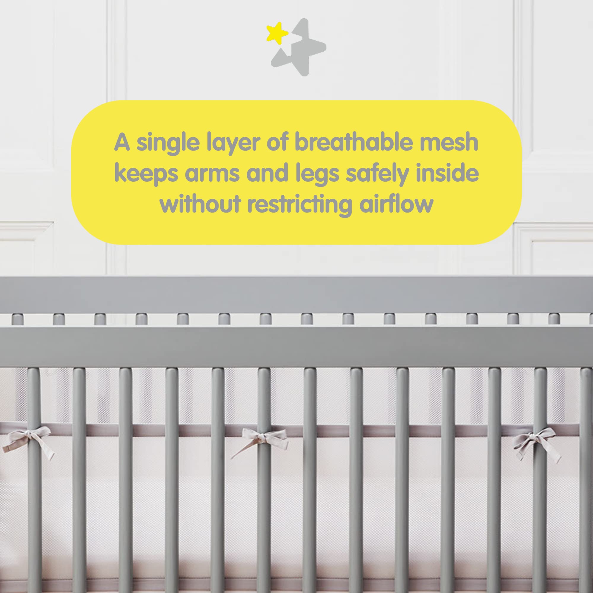 BreathableBaby Breathable Mesh Liner for Full-Size Cribs, Deluxe 4mm Mesh, White Ruffle (Size 4FS Covers 3 or 4 Sides)