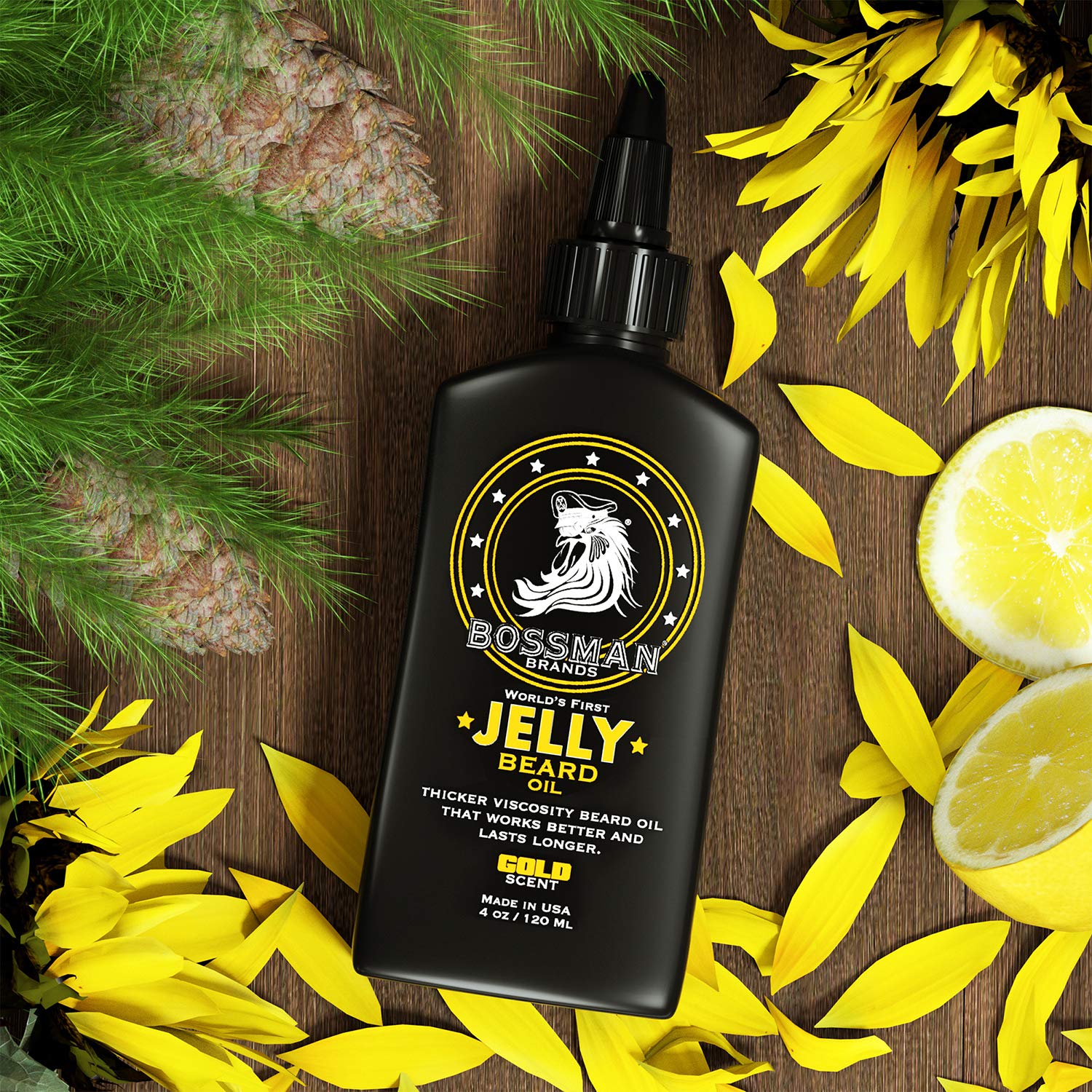 Bossman Beard Oil 4oz, Thicker consistency Jelly - Made in USA - Longer Lasting - Bigger Bottle - Natural Ingredients - Non Greasy - 3 Pack (Gold)