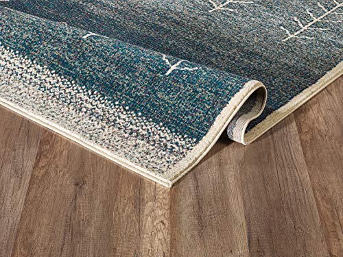 Abani Southwestern Distressed Vintage Style Area Rug, Mesa Collection - Blue & Beige Plant Stalk Design 3'x5' Accent Rug Rugs