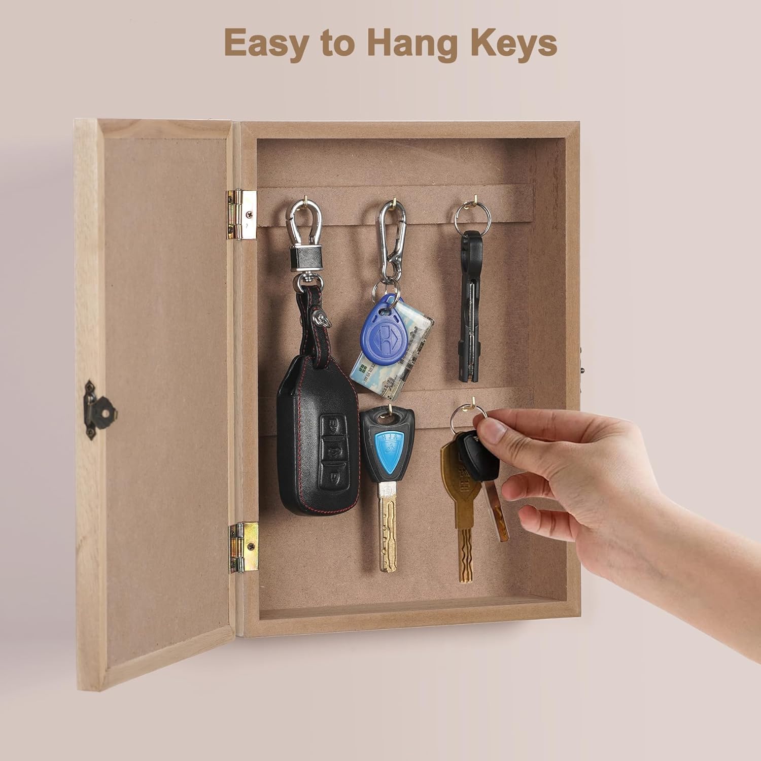 AHUONEL Key Holder Wall Mount, Decorative Key Holder for Wall, Wooden Key Box Hanging Key Cabinet with 6 Key Hooks, Rustic Farmhouse Key Rack Key Hangers for Home Decor Office Entryway Gift