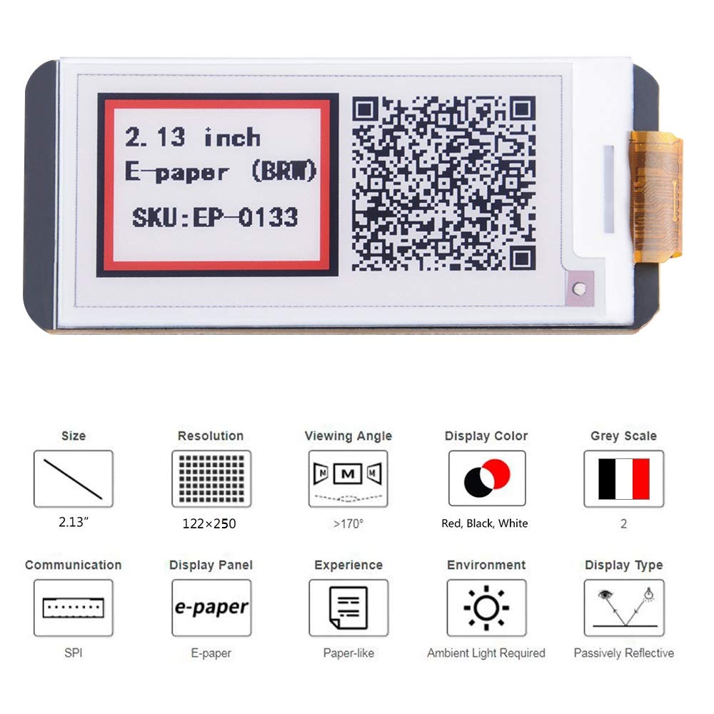 GeeekPi 2.13 inch E-Ink Display HAT, 250x122 Pixel E-Paper Screen for Raspberry Pi 4B/3B+/3B/2B/Zero/Zero W/Zero WH, Electronic Paper Module with Partial Refresh