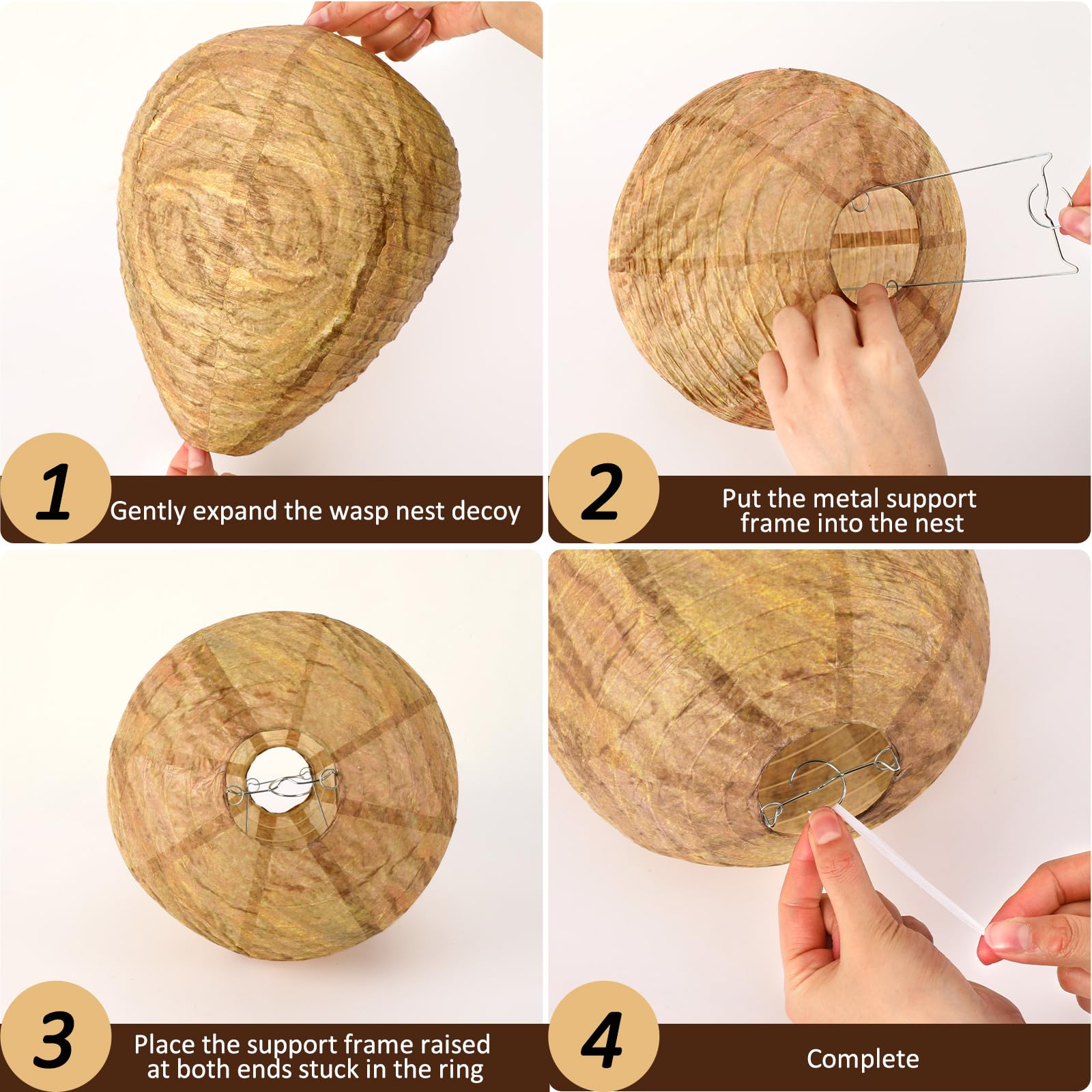 DECYOOL 12 Pack Paper Wasp Nest Decoy Hanging Wasp Nest Stay Away from Wasps Hornets Yellow Jackets(Dark Brown)