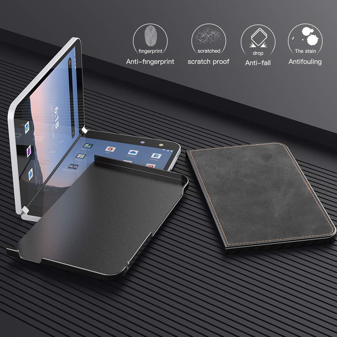 Feitenn Leather Slim Case for Microsoft Surface Duo Case 2020, Lightweight Folio Thin PU Leather Cover Durable Protective Bumper Shockproof Defender Shell for Microsoft Surface Duo 8.1" 2020 - Black