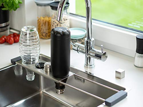 Sanni Shoo Drip.it | Multifunctional Space Saving Stainless Steel Kitchen Sink Caddy | Bottle Holder | Compatible with Sodastream Bottles for Aqua Fizz, Penguin and Other Bottles | Drainer & Organizer