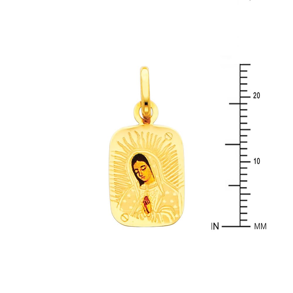 14k Yellow Gold Religious Our Lady of Guadalupe Enamel Picture Charm Pendant