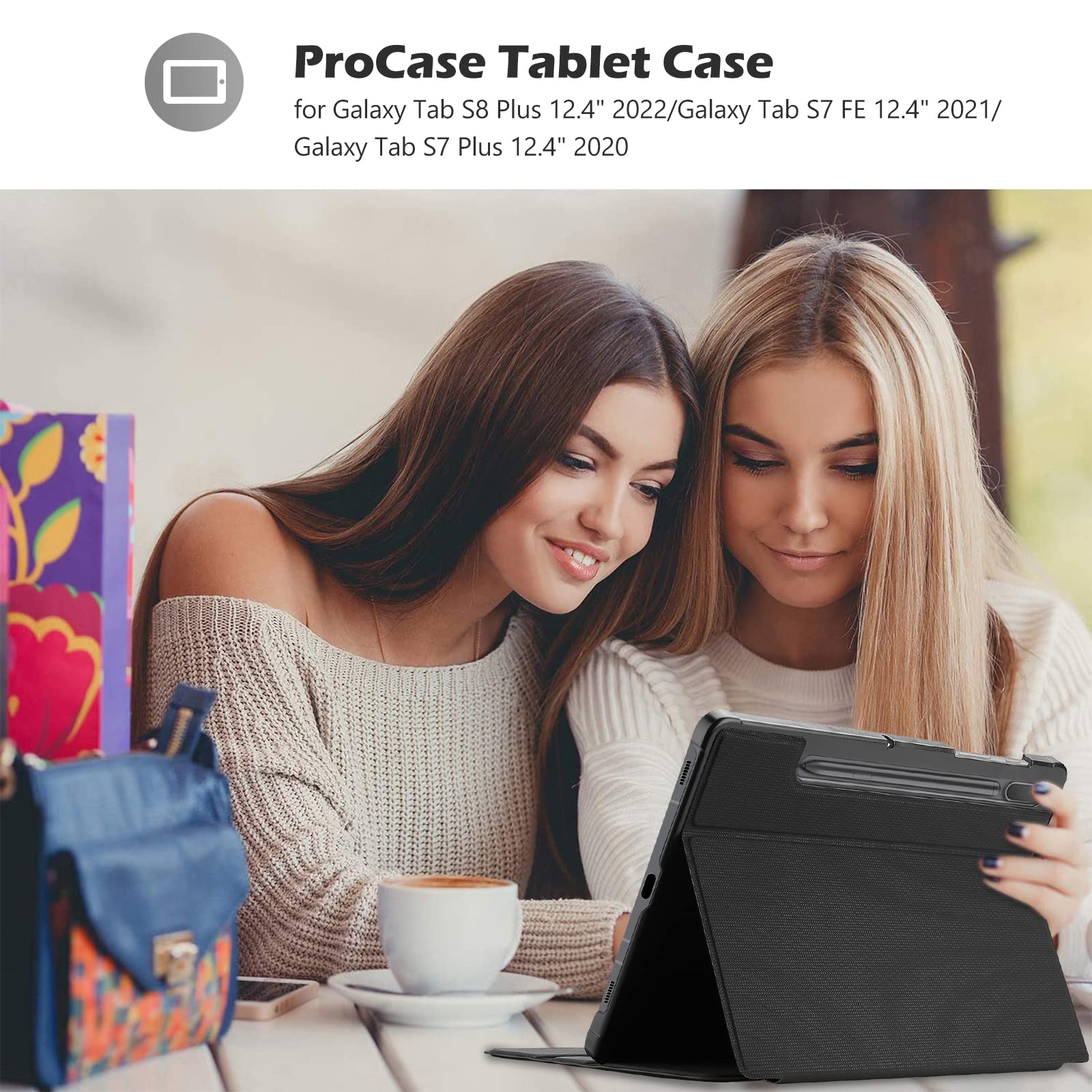 ProCase Case for Galaxy Tab S8 Plus/S7 FE 2021/S7 Plus 2020 12.4 Inch with S Pen Holder, Slim Stand Folio Smart Cover for 12.4" Tablet (SM-X800 X806 T730 T736 T970 T975 T976 T978) -Black