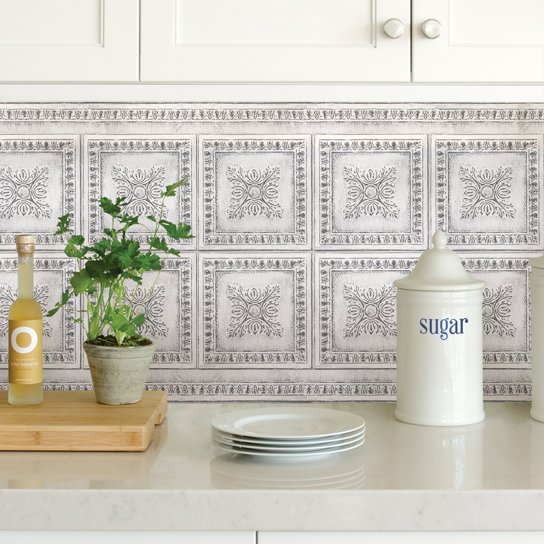 Brewster Home Fashions BHF2770: White Vintage Tin Peel & Stick Backsplash